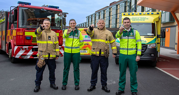 HSE National Ambulance Service and Dublin Fire Brigade staff wear ...